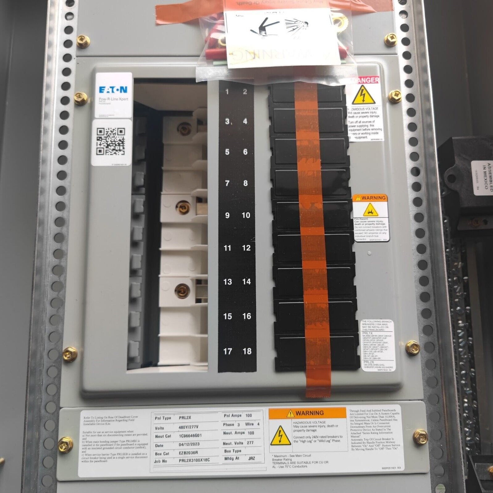 Panelboard EATON PRL2X, 100 AMP, 480Y/277V, 3PH/4W, 18Sp, NEMA 3R, 36 ...