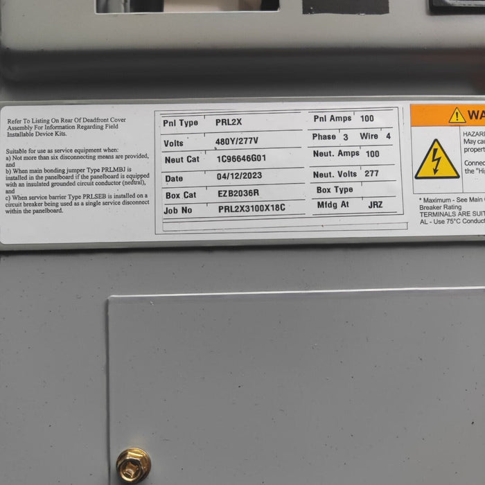 Panelboard EATON PRL1A, 225A, 240V/120V, 1PH/3W, 18Sp, NEMA 3R, 36 Inc ...