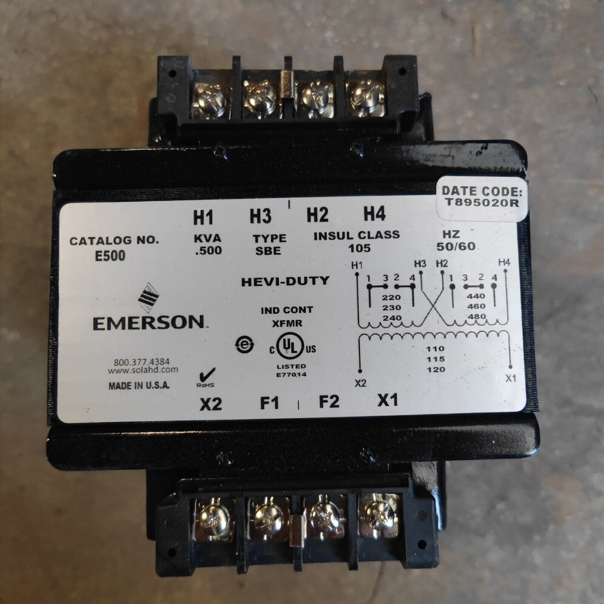 Transformer Emerson SolaHD E500 SBE, 240/480VAC / 120VAC, 0.5 kVA ...