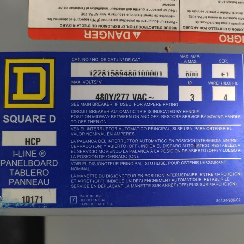 Panelboard Square D HCP, 600A, 600 VAC / 250 VDC, 3PH/3W, Nema 3R, 45 ...